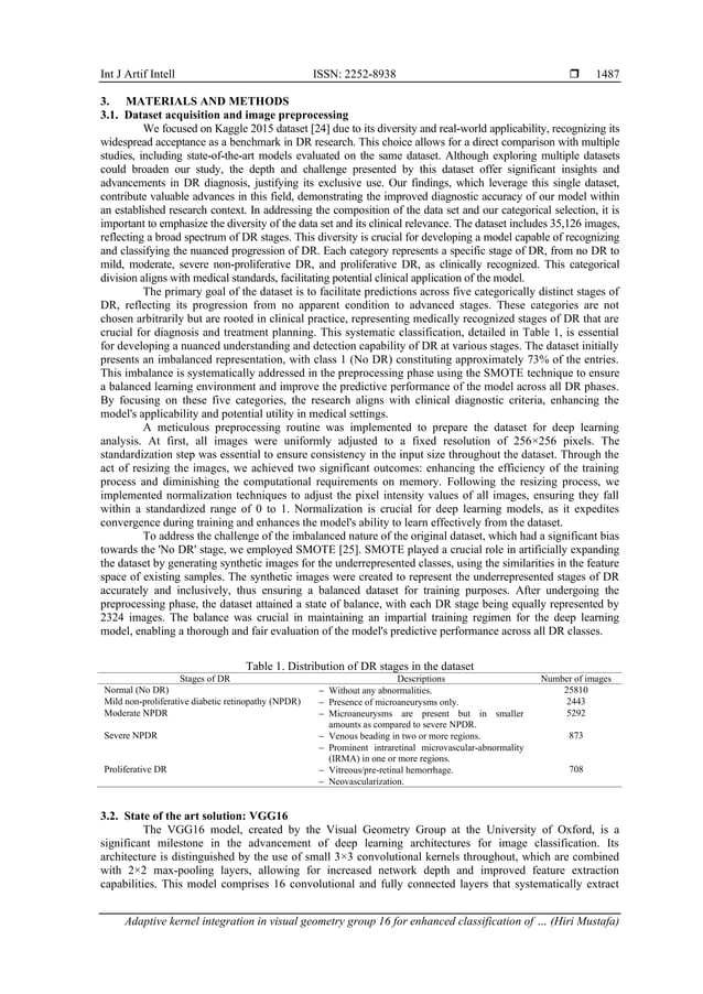 Adaptive kernel integration in visual geometry group 16 for enhanced classification of diabetic ...