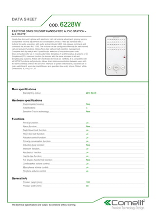 Comelit 6228W Data Sheet | PDF