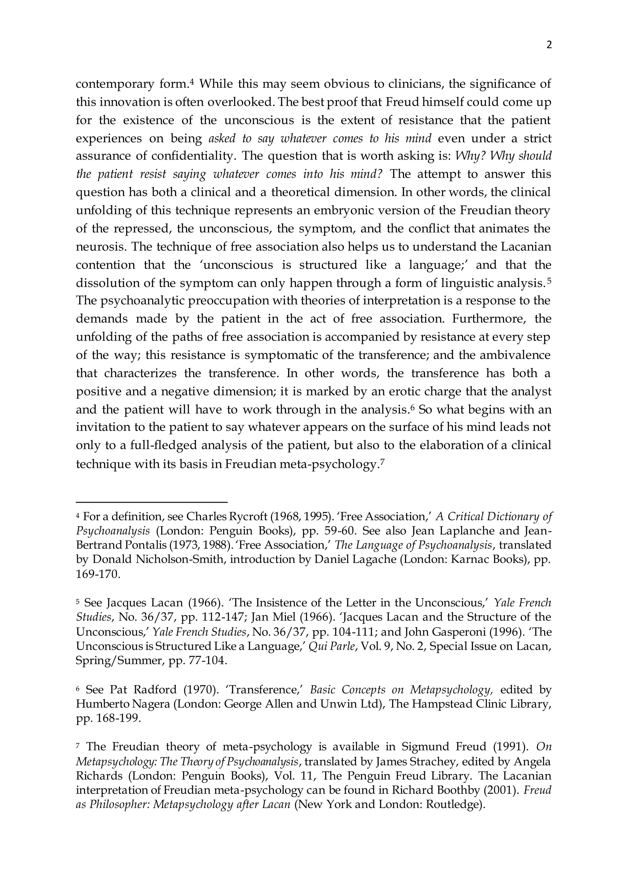 On Clinical Techniques in Freud and Lacan, Clinical Notes Series | DOCX