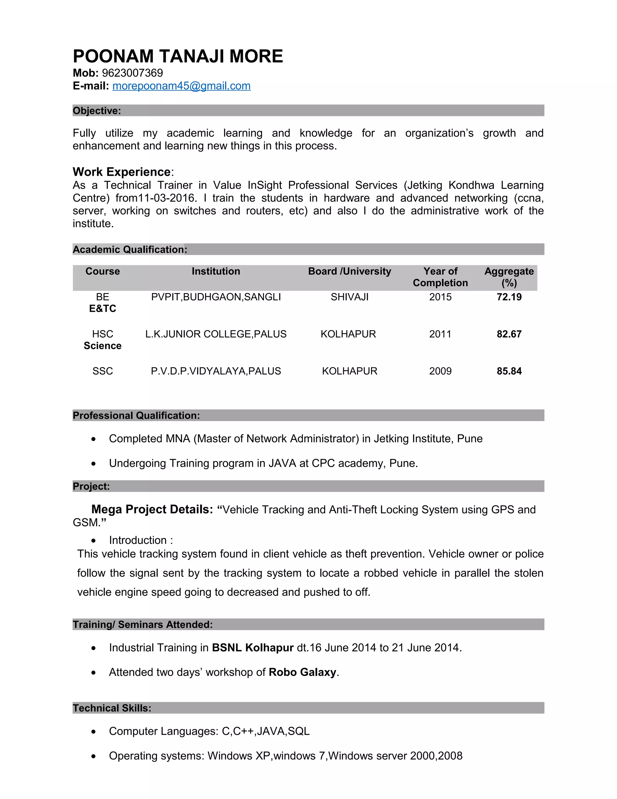 Copy of POONAM RESUME | PDF