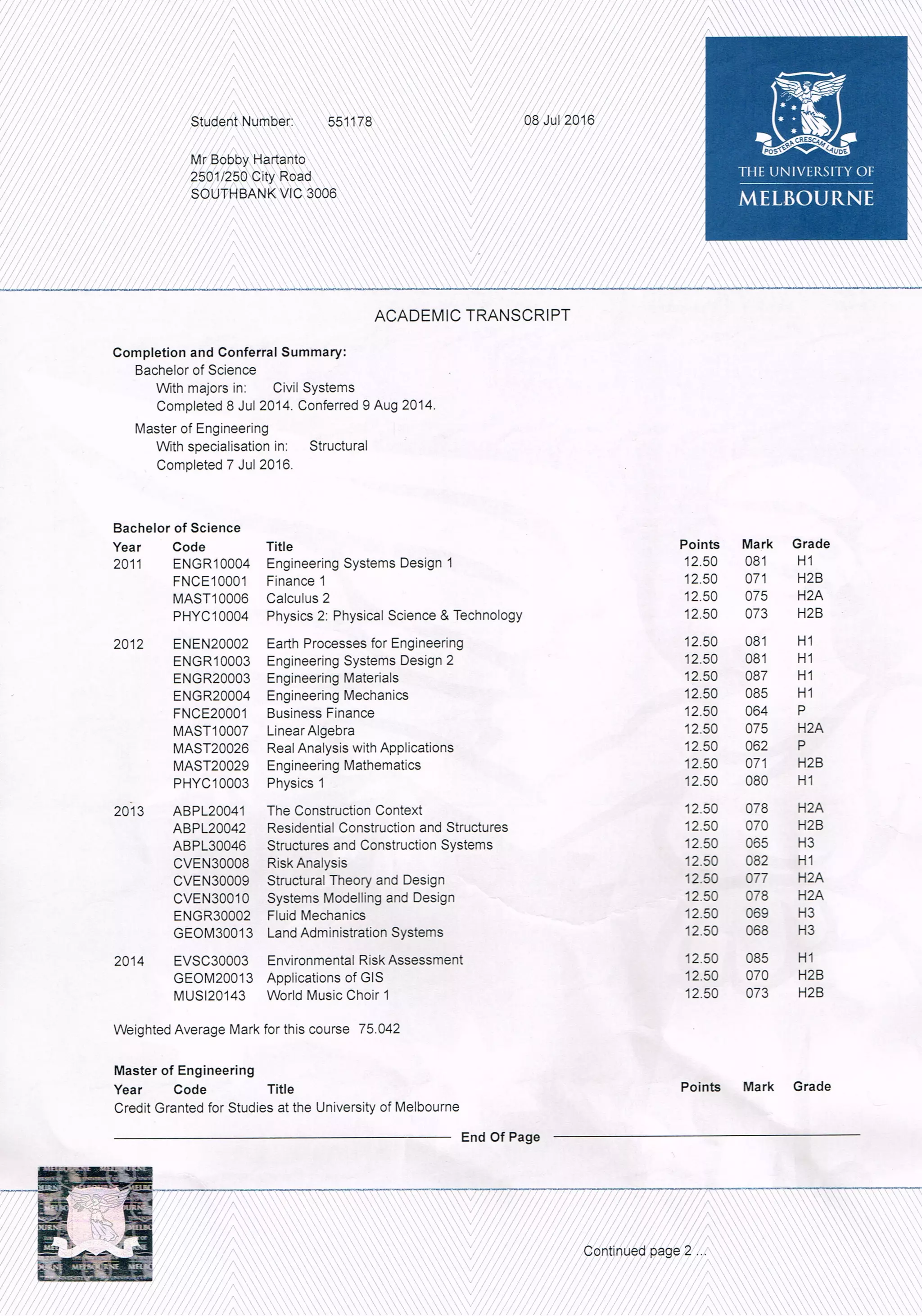 Academic Transcript | PDF