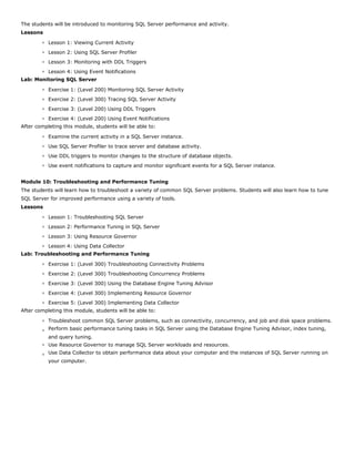 6231 maintaining a microsoft sql server 2008 database | DOC
