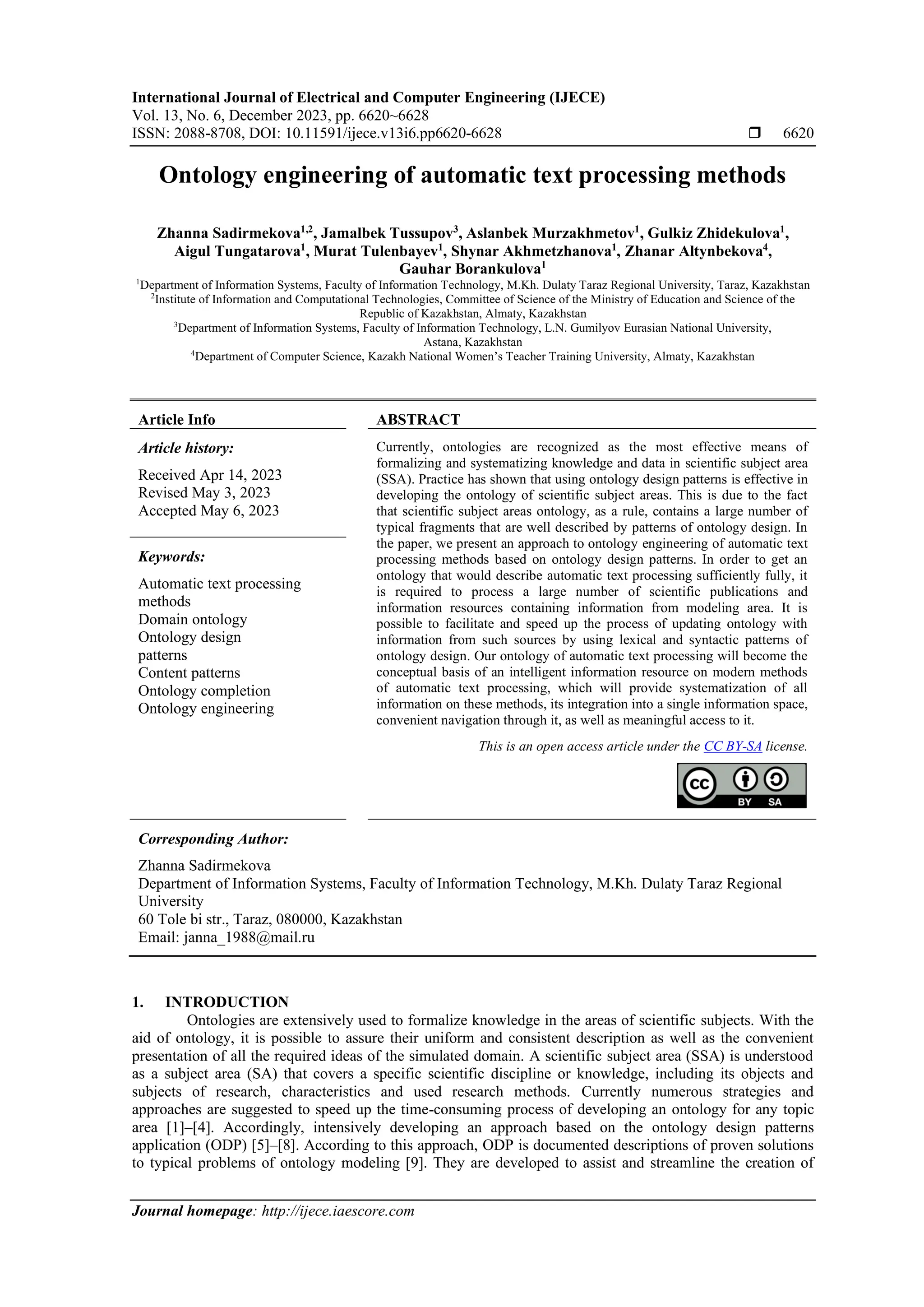 Ontology engineering of automatic text processing methods | PDF