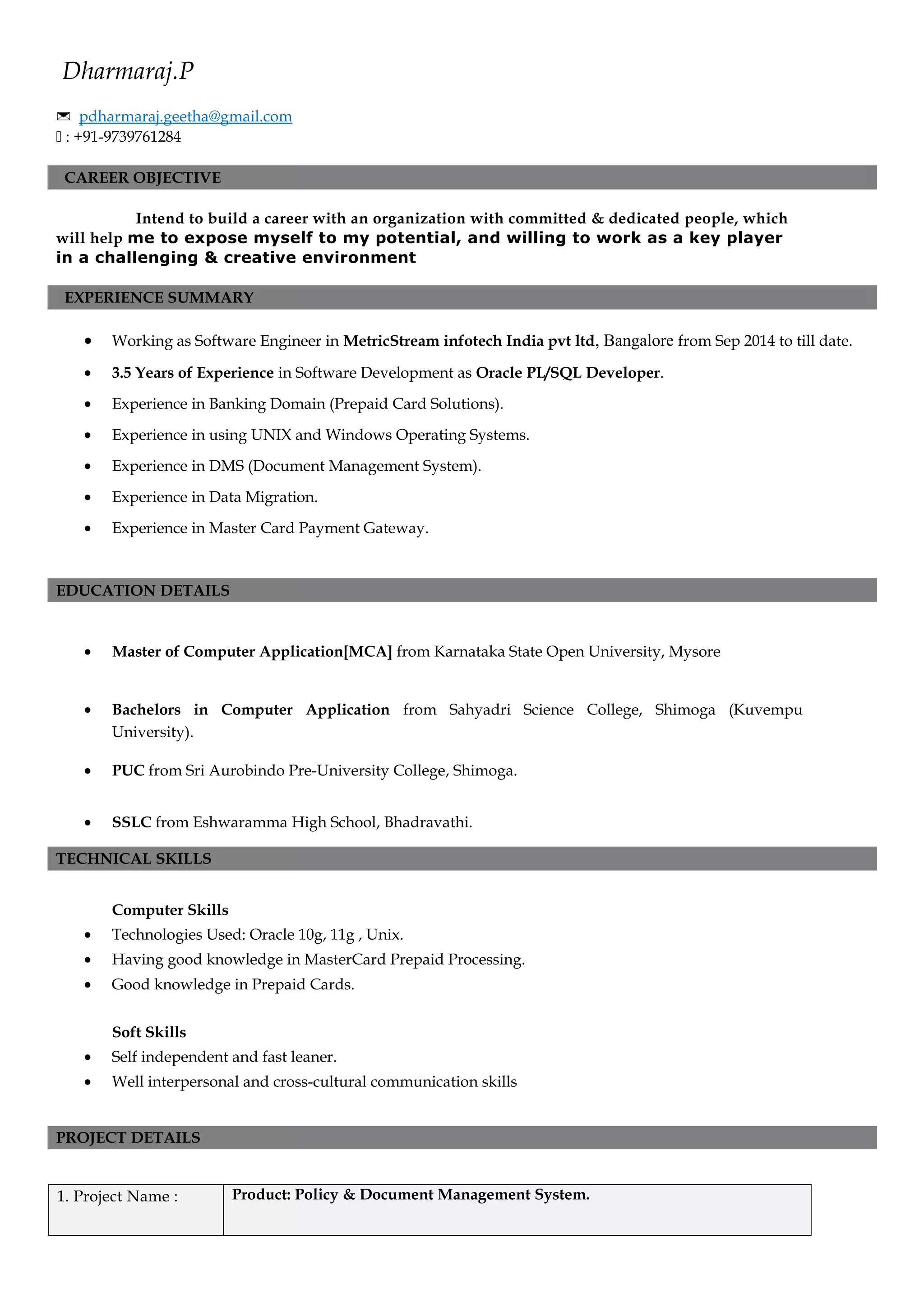 Resume | DOC | Databases | Computer Software and Applications