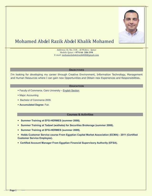 Mohamed Abdel Razik C.V | PDF | Business Accounting & Finance | Business