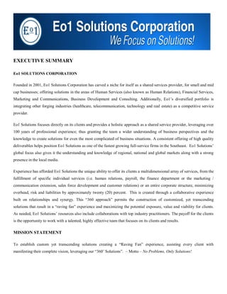 Eo1 Solutions EXECUTIVE SUMMARY | PDF