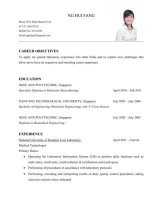 Ng HuiFang Resume (1) | DOC