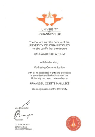 UJ Certificate | PDF