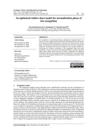 An optimized rubber sheet model for normalization phase of iris recognition | PDF | Geography ...