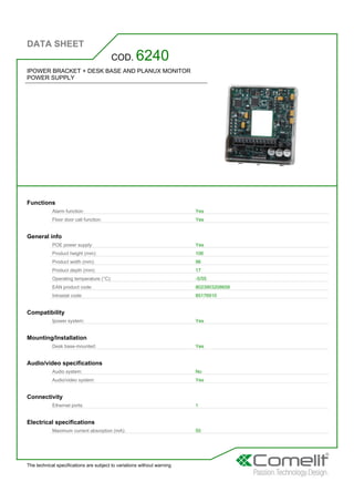 Comelit 6240 Data Sheet | PDF