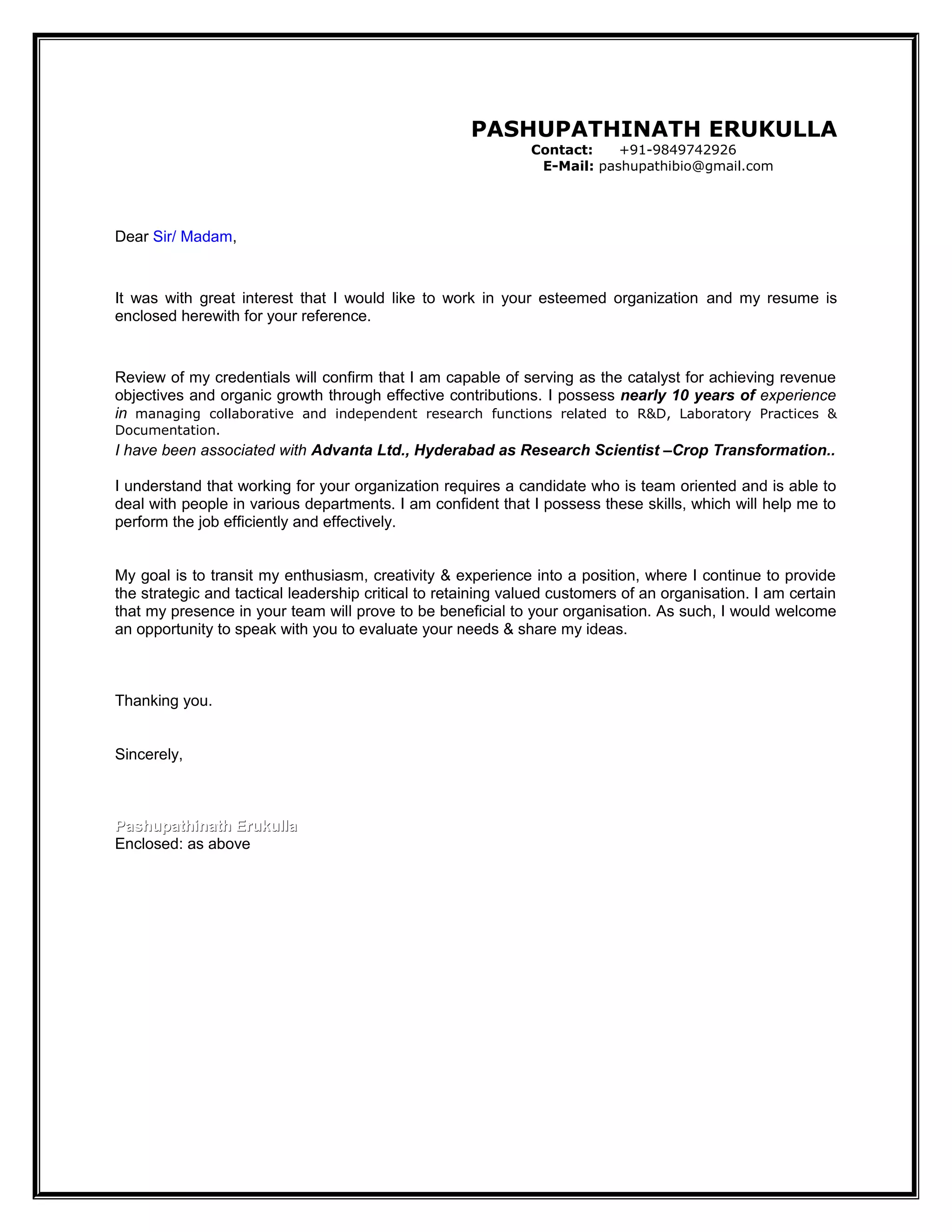 Pasupathinath Cover letter | PDF