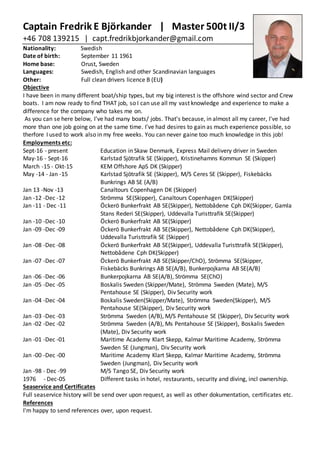 CV Fredrik E Björkander | DOCX