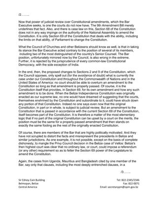 The Prime Minister's Letter to the Belize Council of Churches: Ninth ...