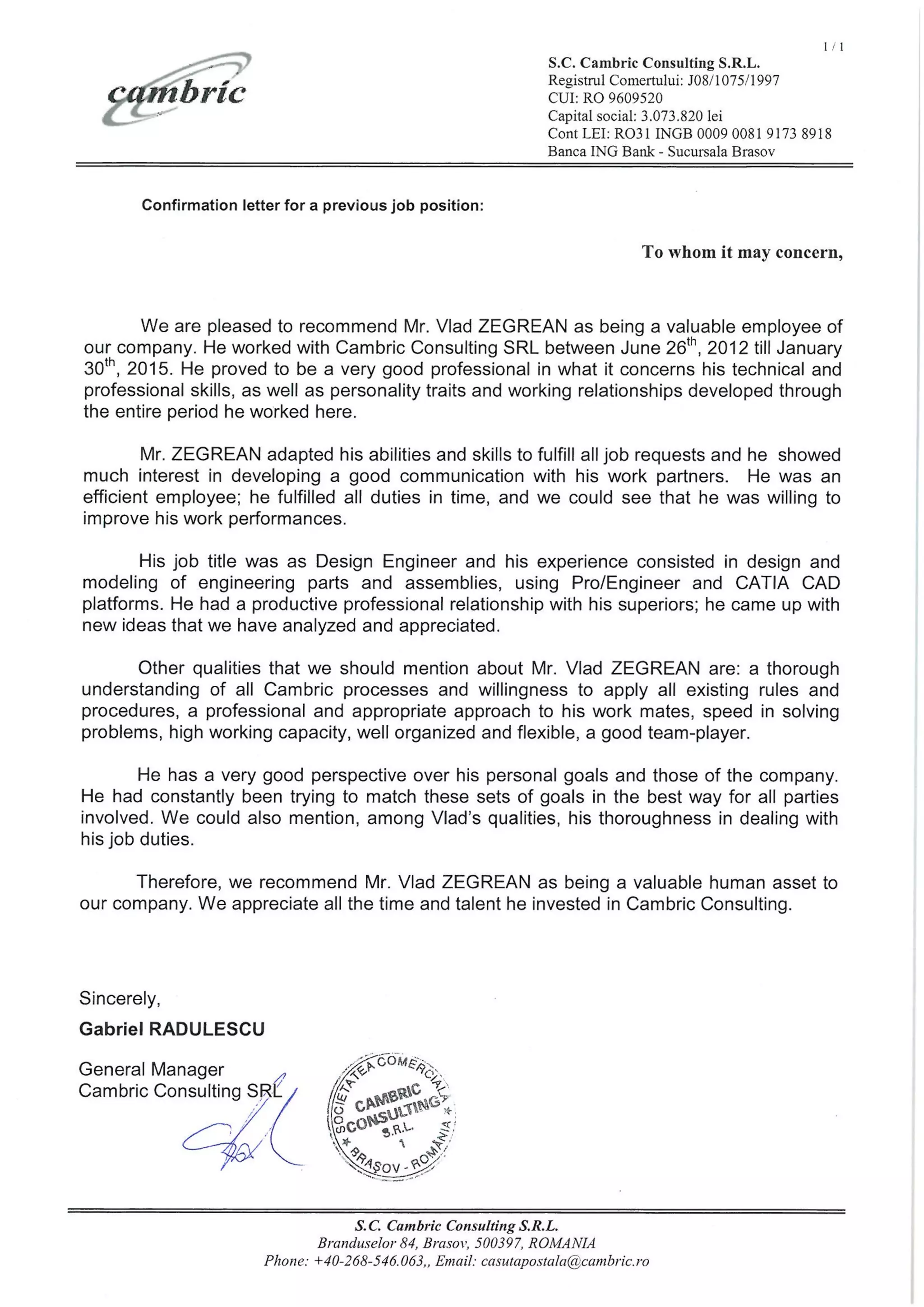 Confirmation letter CAMBRIC | PDF