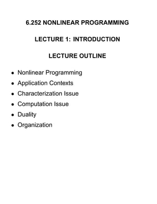 NONLINEAR PROGRAMMING - Lecture 1 Introduction | PDF