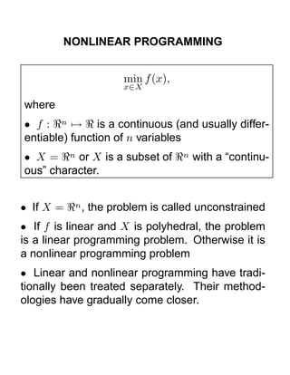 NONLINEAR PROGRAMMING - Lecture 1 Introduction | PDF