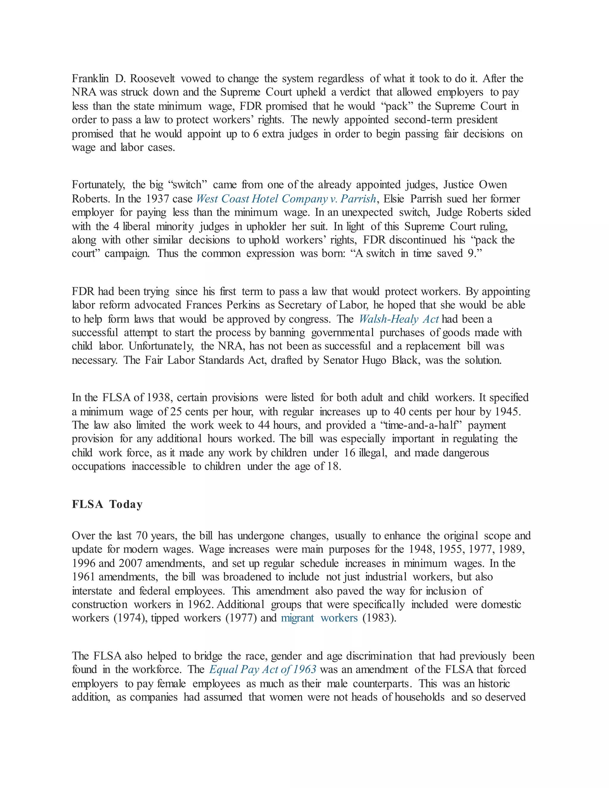 The Fair Labor Standards Act of 1938 | DOCX