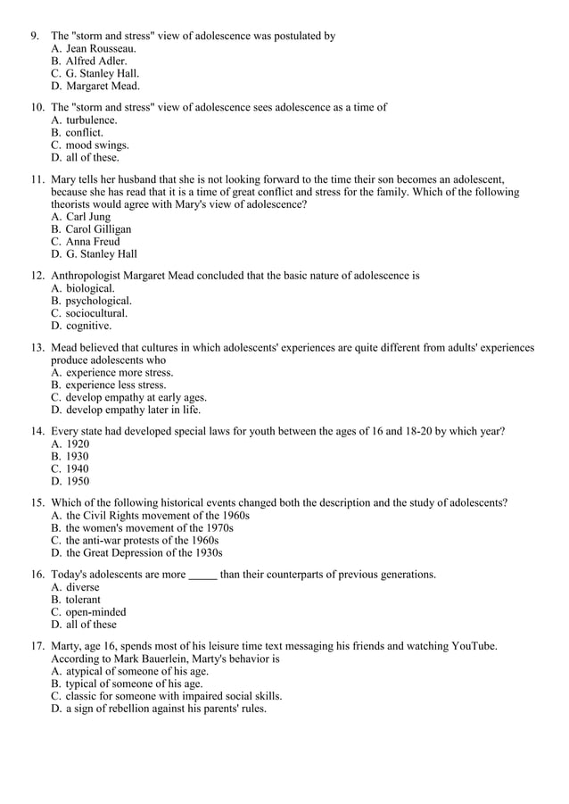 Test Bank for Adolescence, 14th Edition : Santrock | PDF