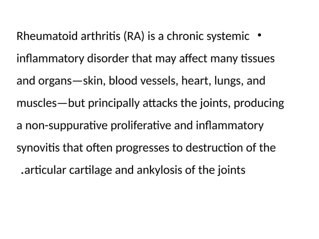 Rheumatoid arthritis ,definition,pathophysiology | PPT