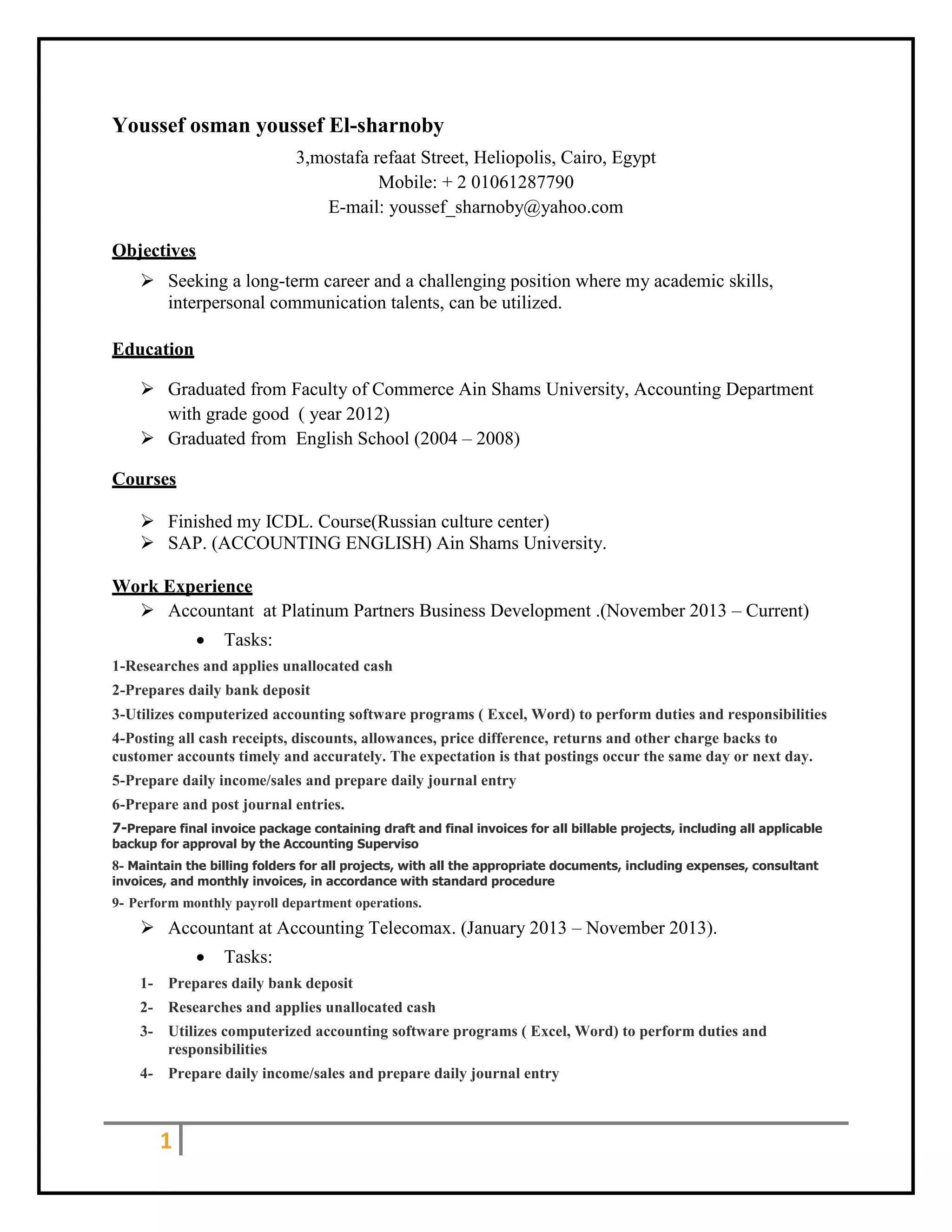 YOUSSEF OSMAN YOUSSEF CV 1 | PDF