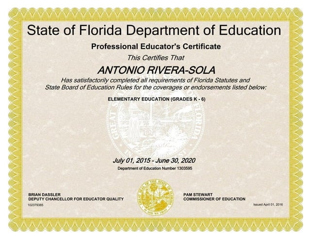 Certificate fl department of education | PDF