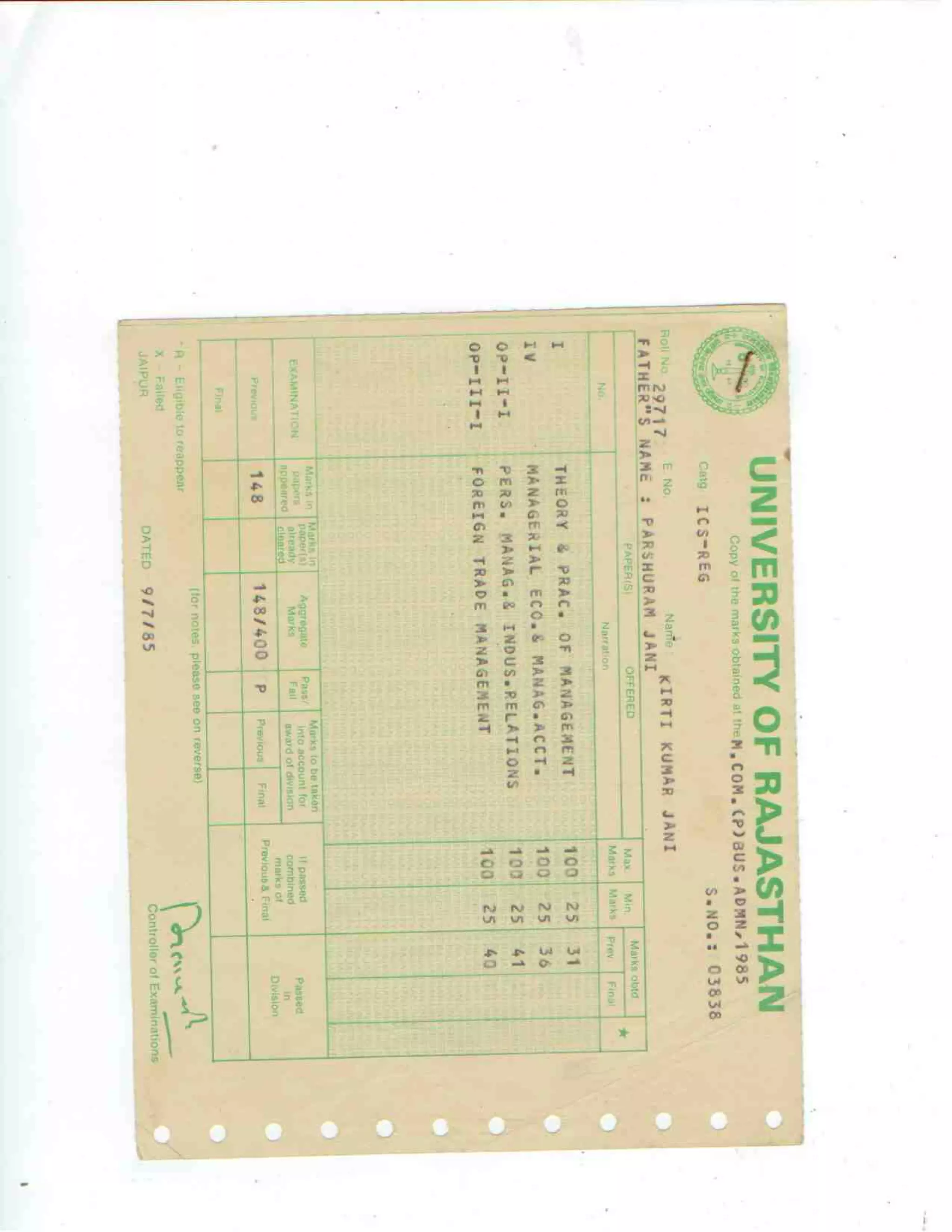 M.Com-Mark Sheet | PDF