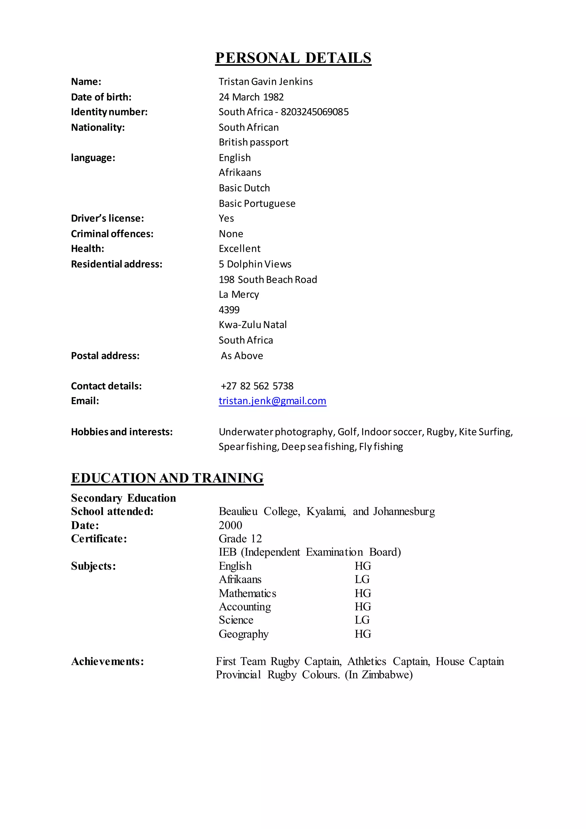 Tristan Jenkins - CV | DOCX