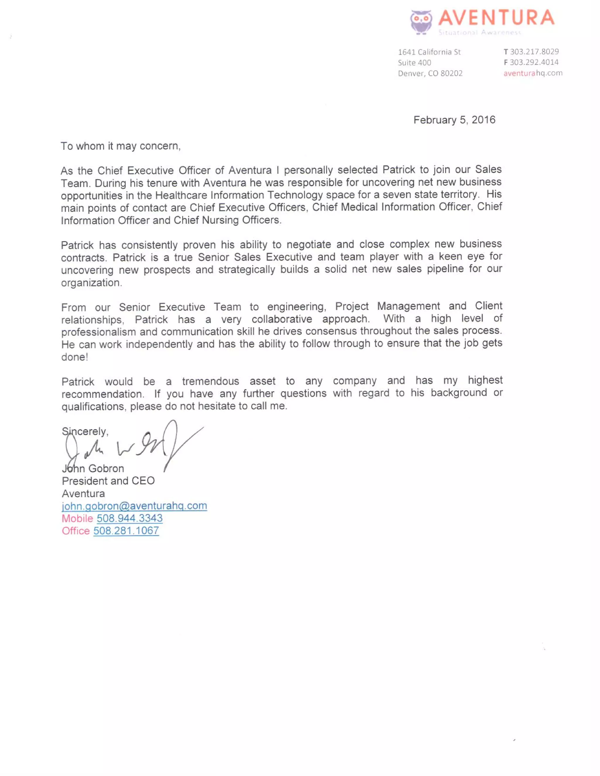 Aventura Reference Letter | PDF