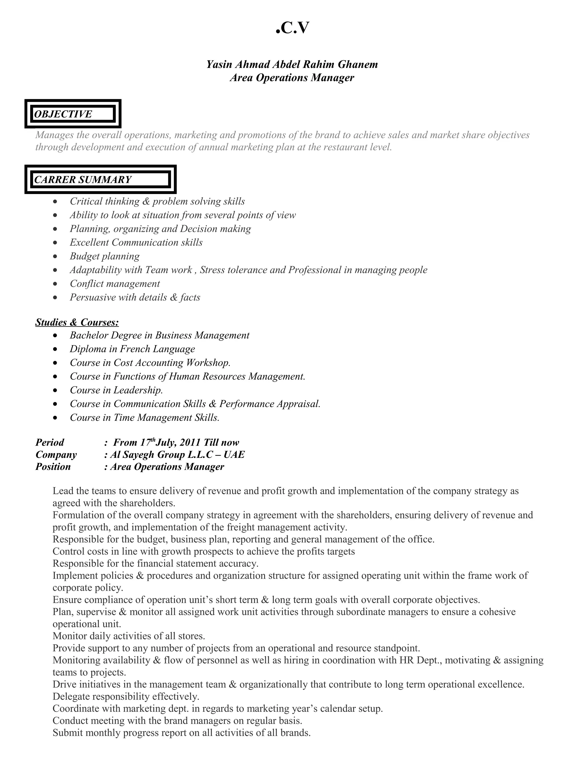 Area Operations Manager | DOC