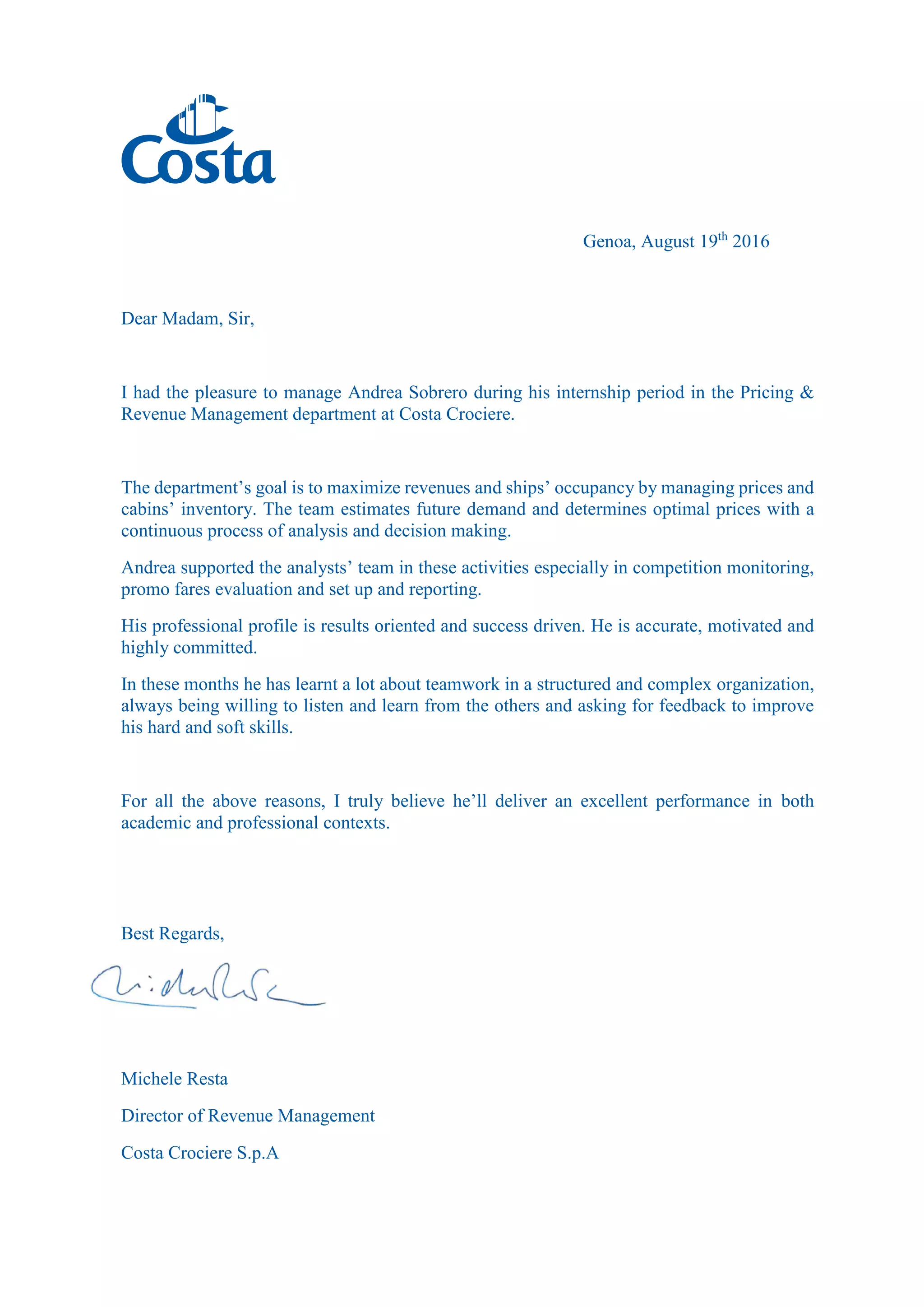 Reference Letter_Director of Revenue Management_Mr Sobrero | PDF