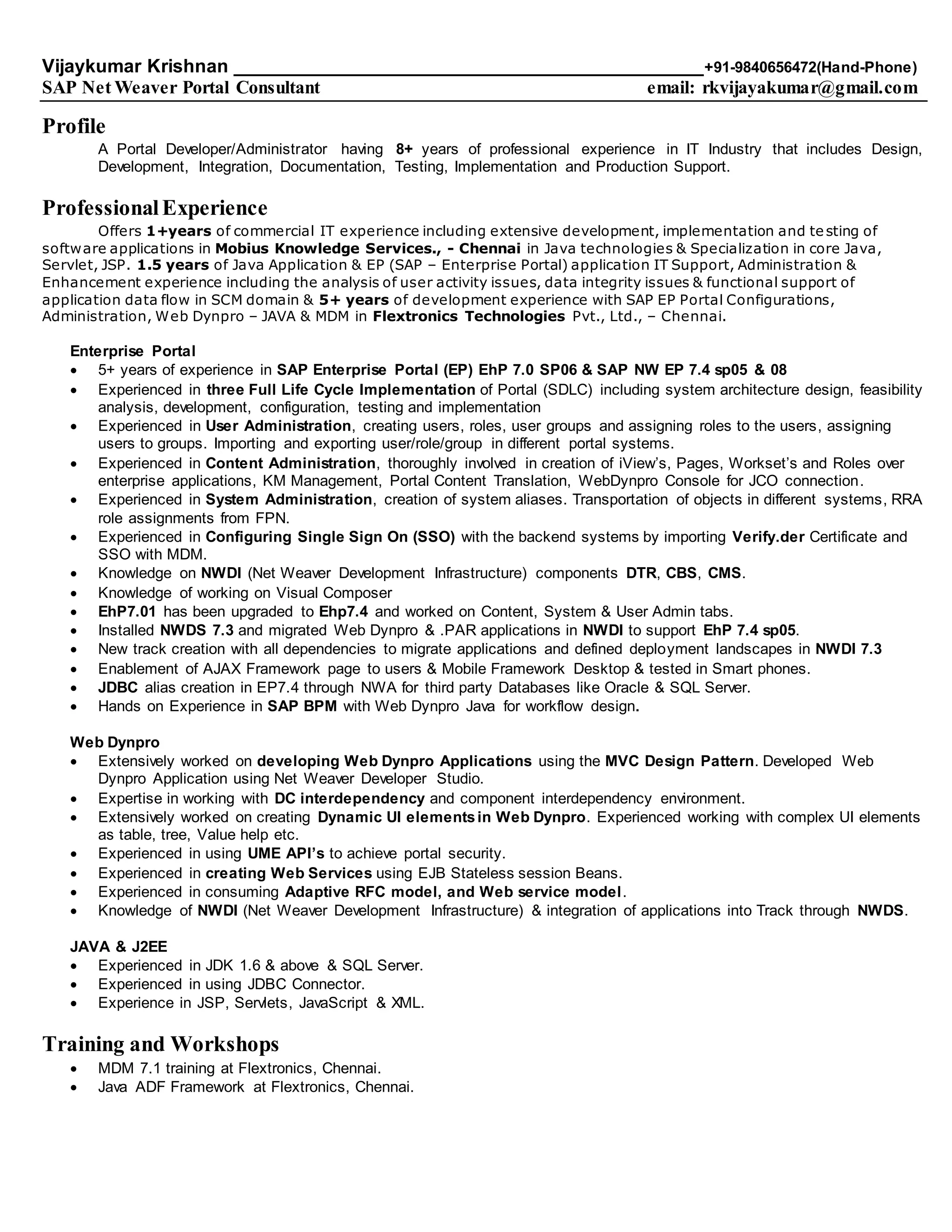 Vijaykumar Krishnan_SAP_Enterprise_Portal_Resume | PDF