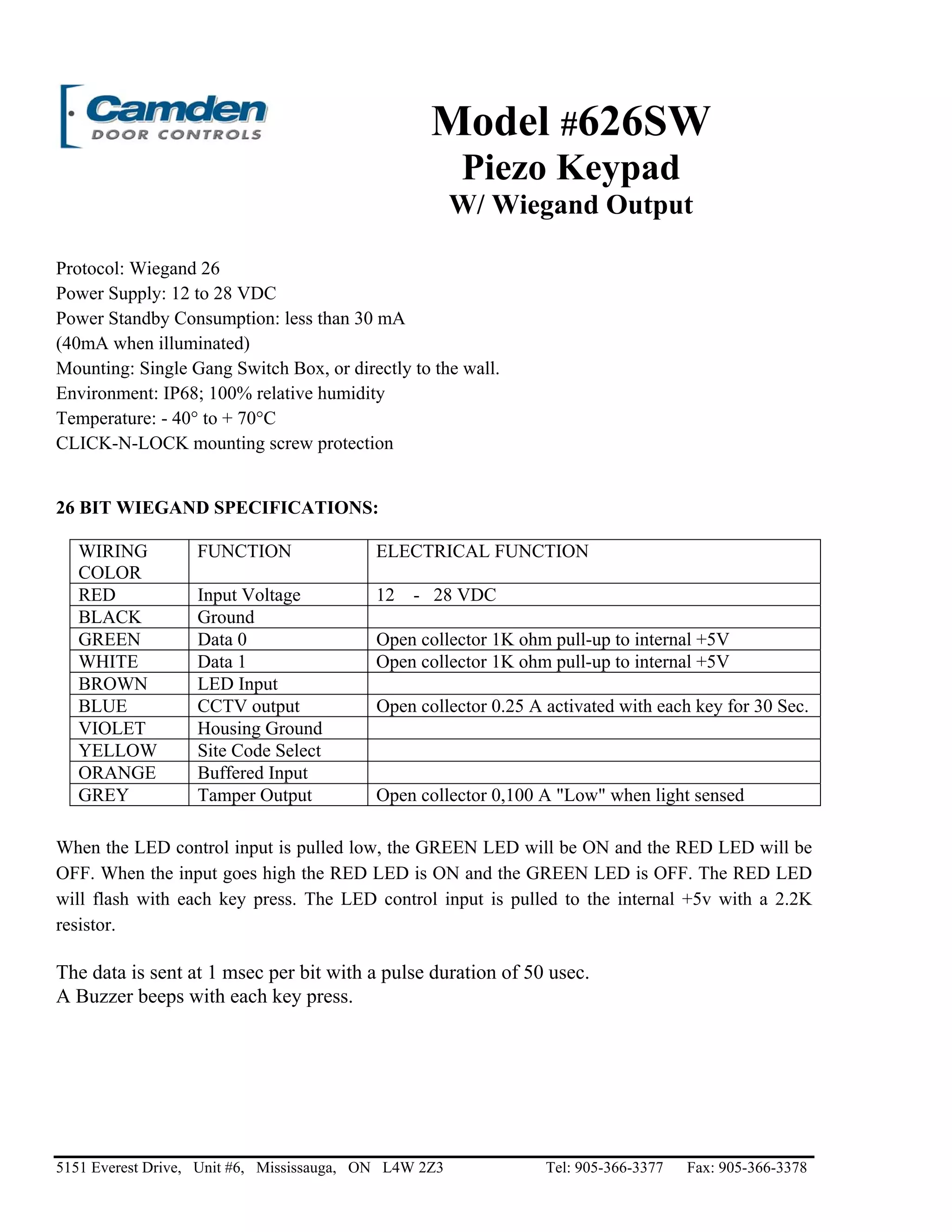 Camden 626SW Instruction Manual | PDF