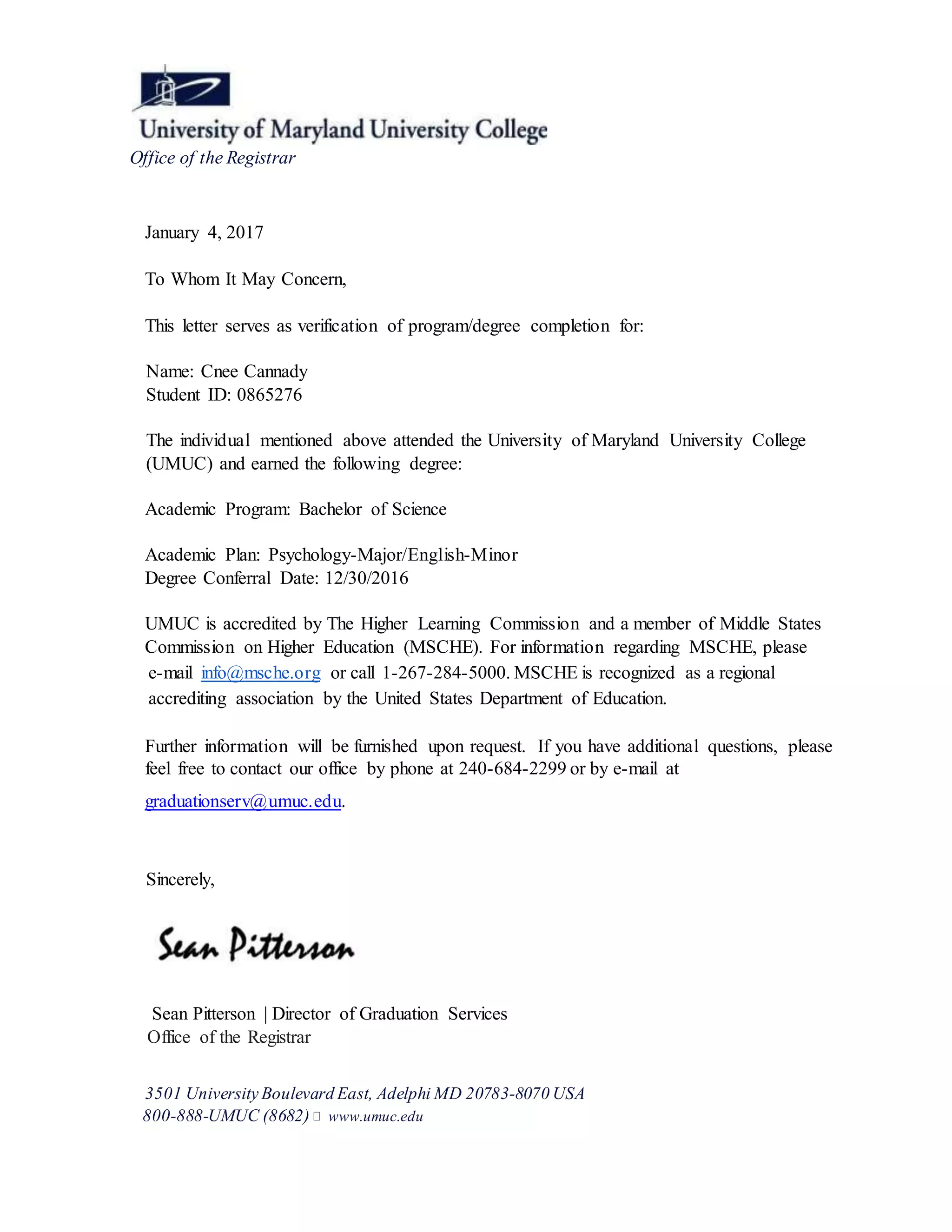 0865276 Cannady Degree Verification | PDF