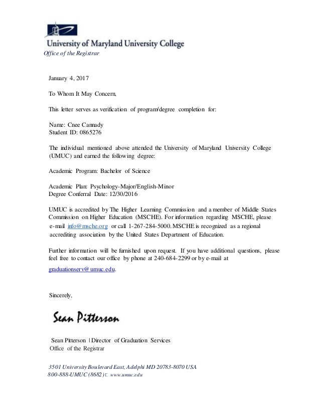 University Verification Letter University Verification Letter