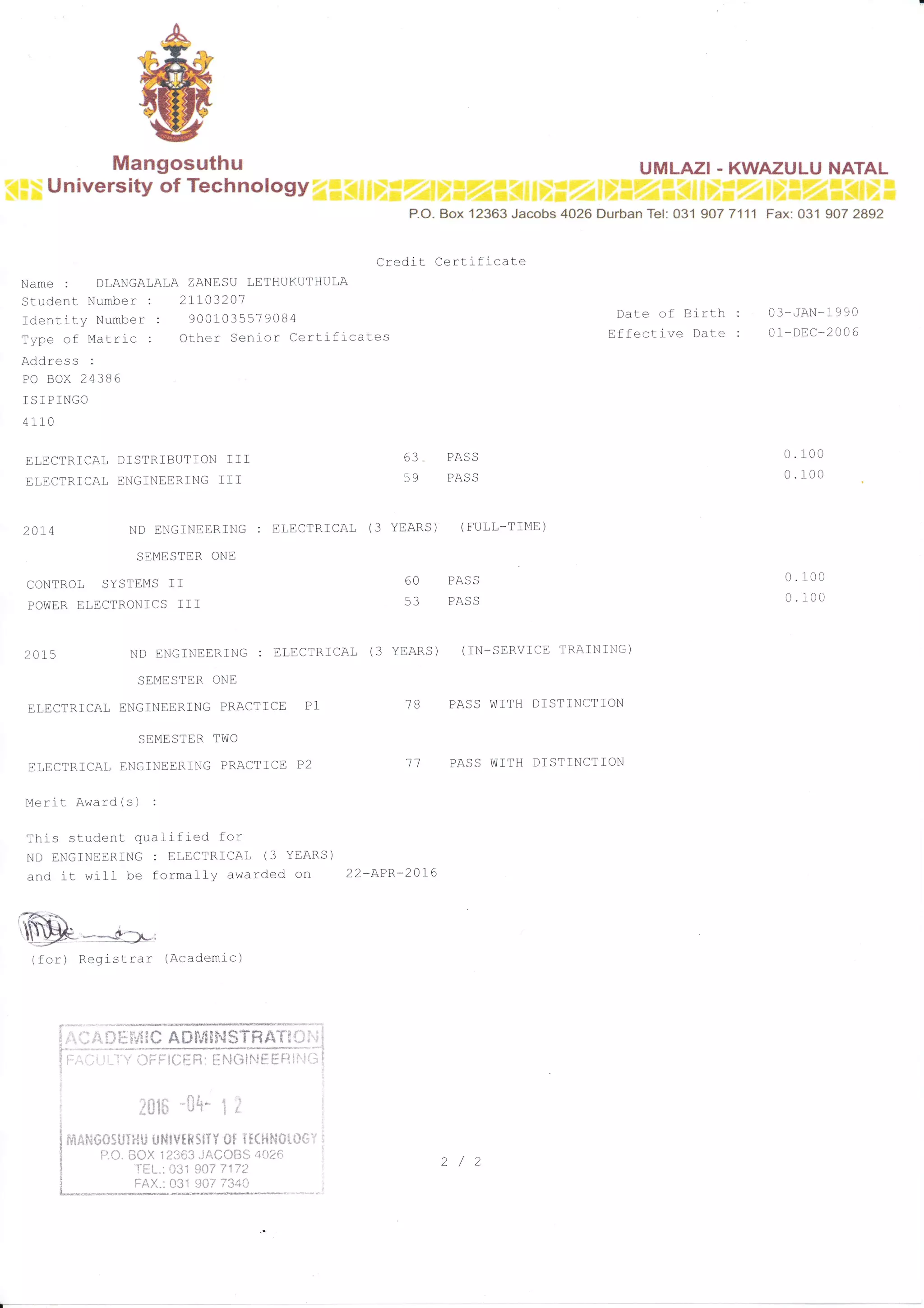 National Diploma Certificate | PDF