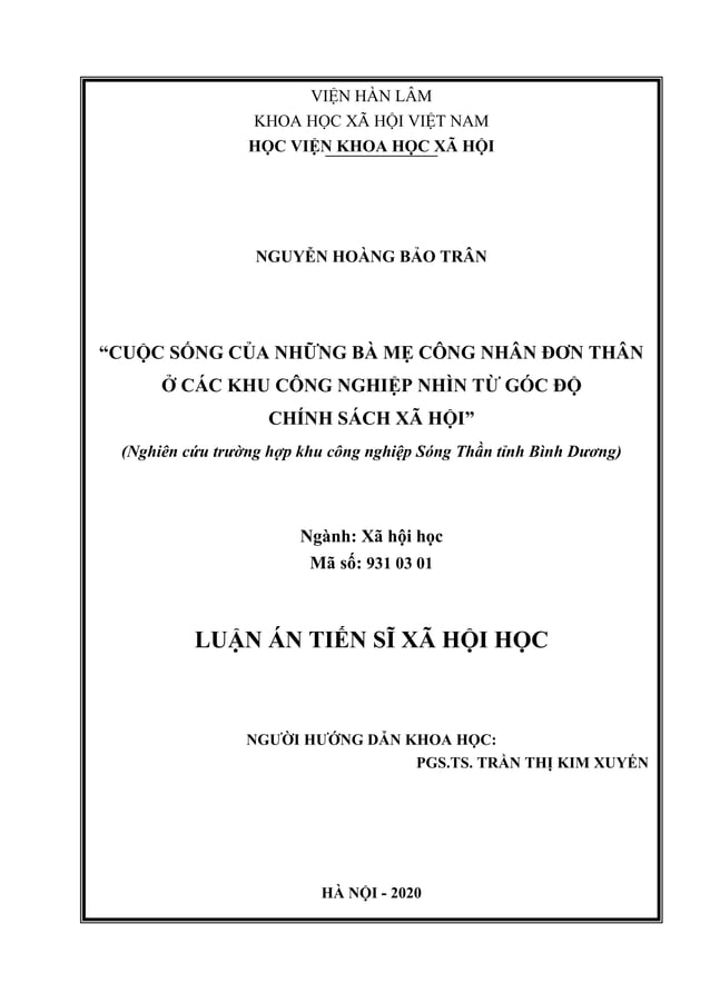 CUỘC SỐNG CỦA NHỮNG BÀ MẸ CÔNG NHÂN ĐƠN THÂN Ở CÁC KHU CƠNG NGHIỆP NHÌN TỪ GĨC ĐỘ CHÍNH SÁCH XÃ ...