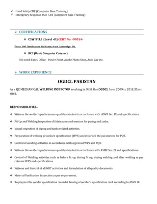 HASSAN AWAN QC Welding Inspector CV | DOC