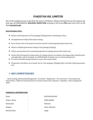 HASSAN AWAN QC Welding Inspector CV | PDF