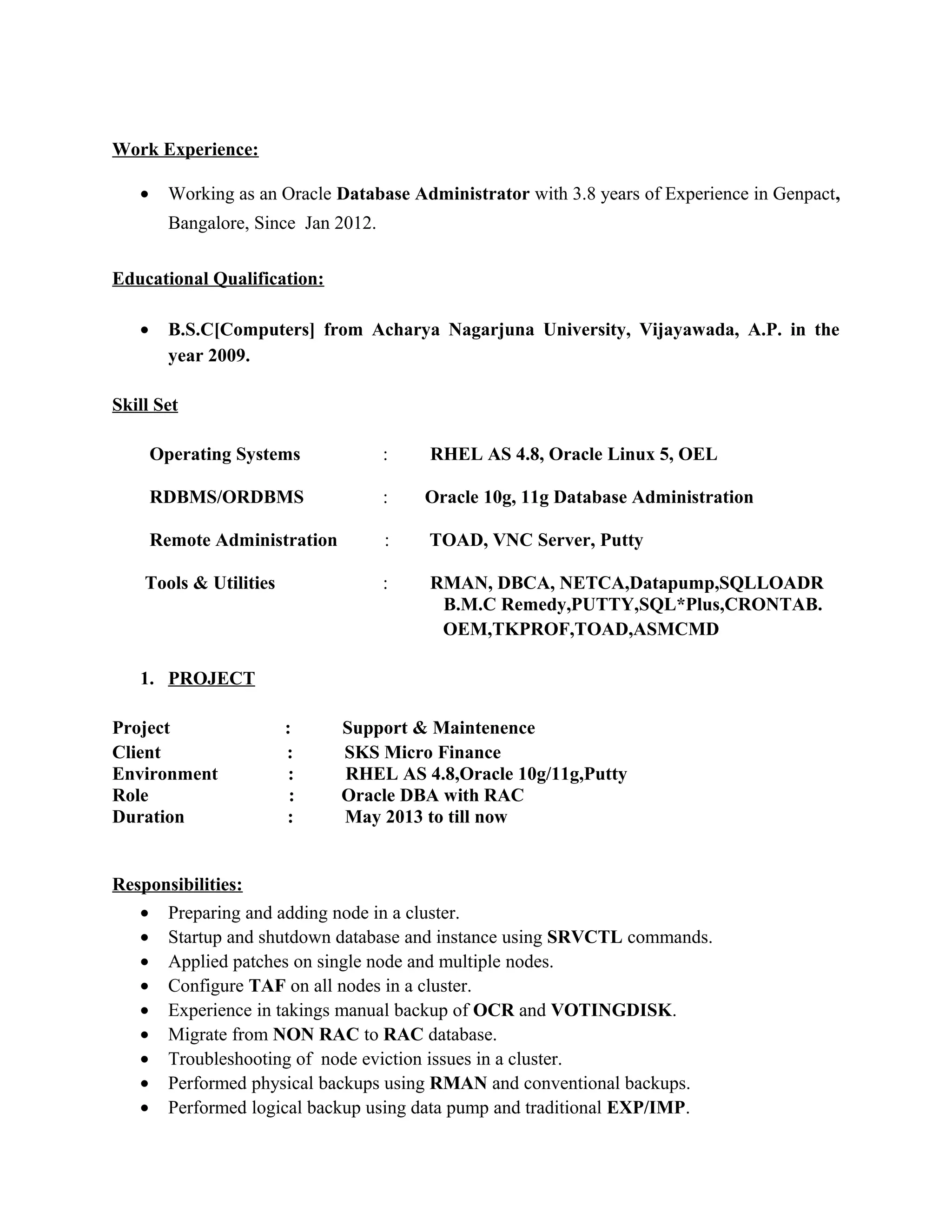 Resume | DOC | Databases | Computer Software and Applications