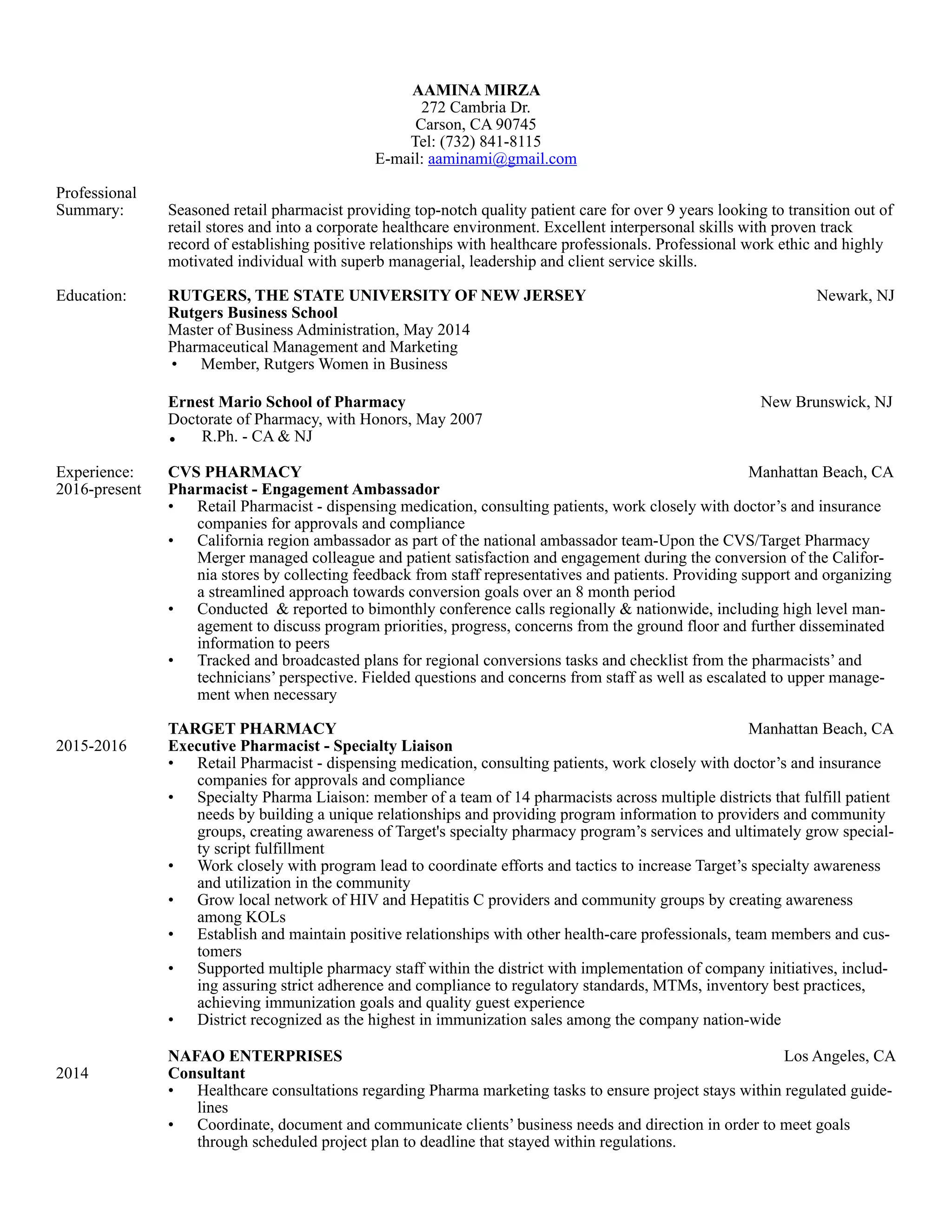 Aamina Mirza Resume Jan 2017 | PDF