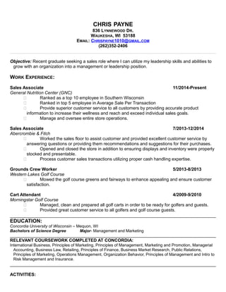 Chris Payne Resume | RTF