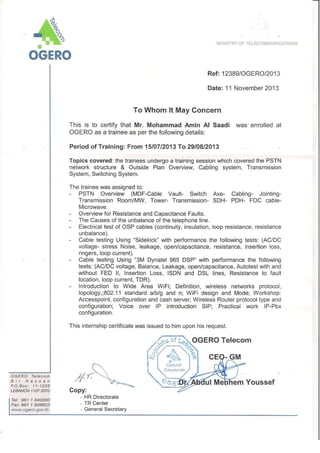 OGERO TELECOM CERTIFICATE | PDF