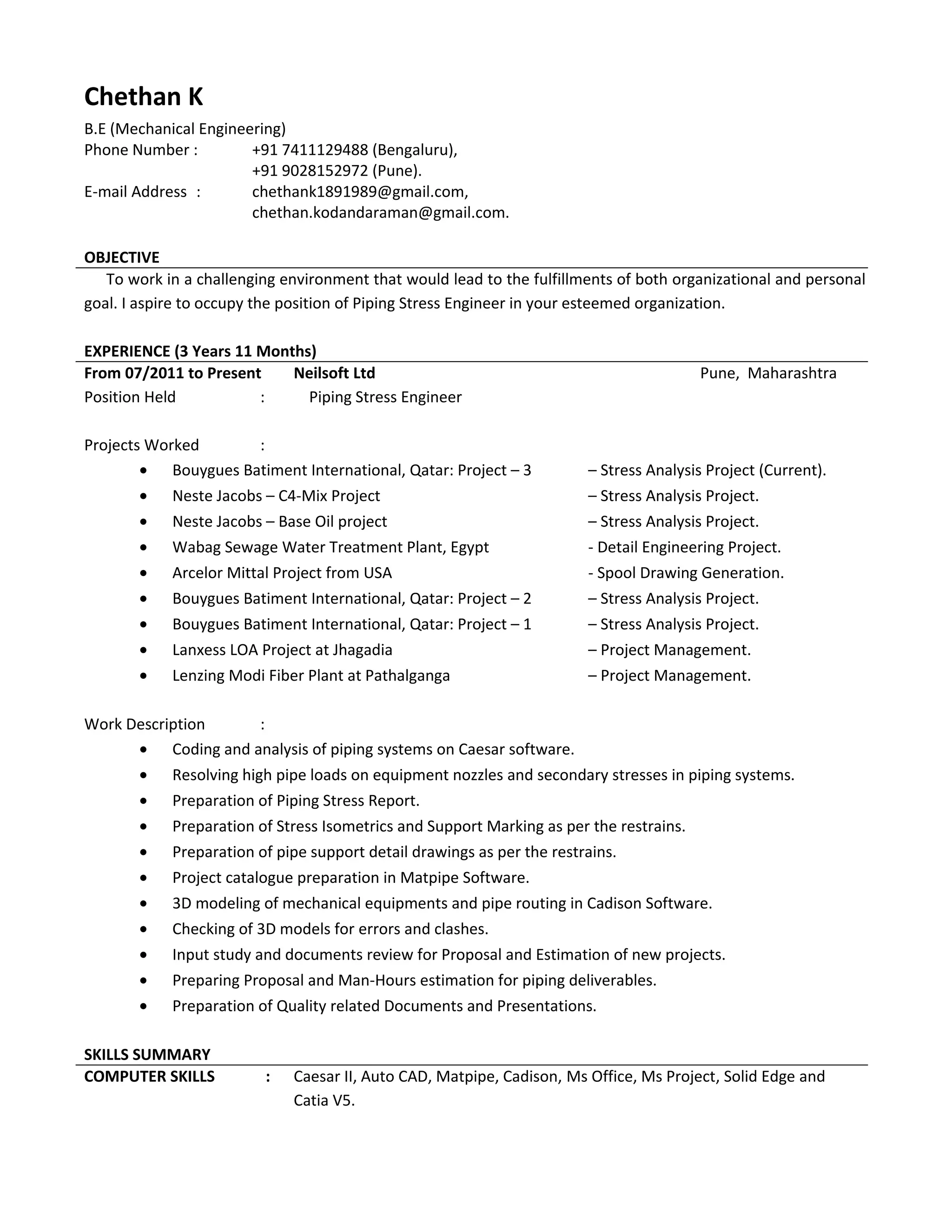 CHETHAN.K _B.E-Mechanical | DOC | Civil Engineering Industry | Industries