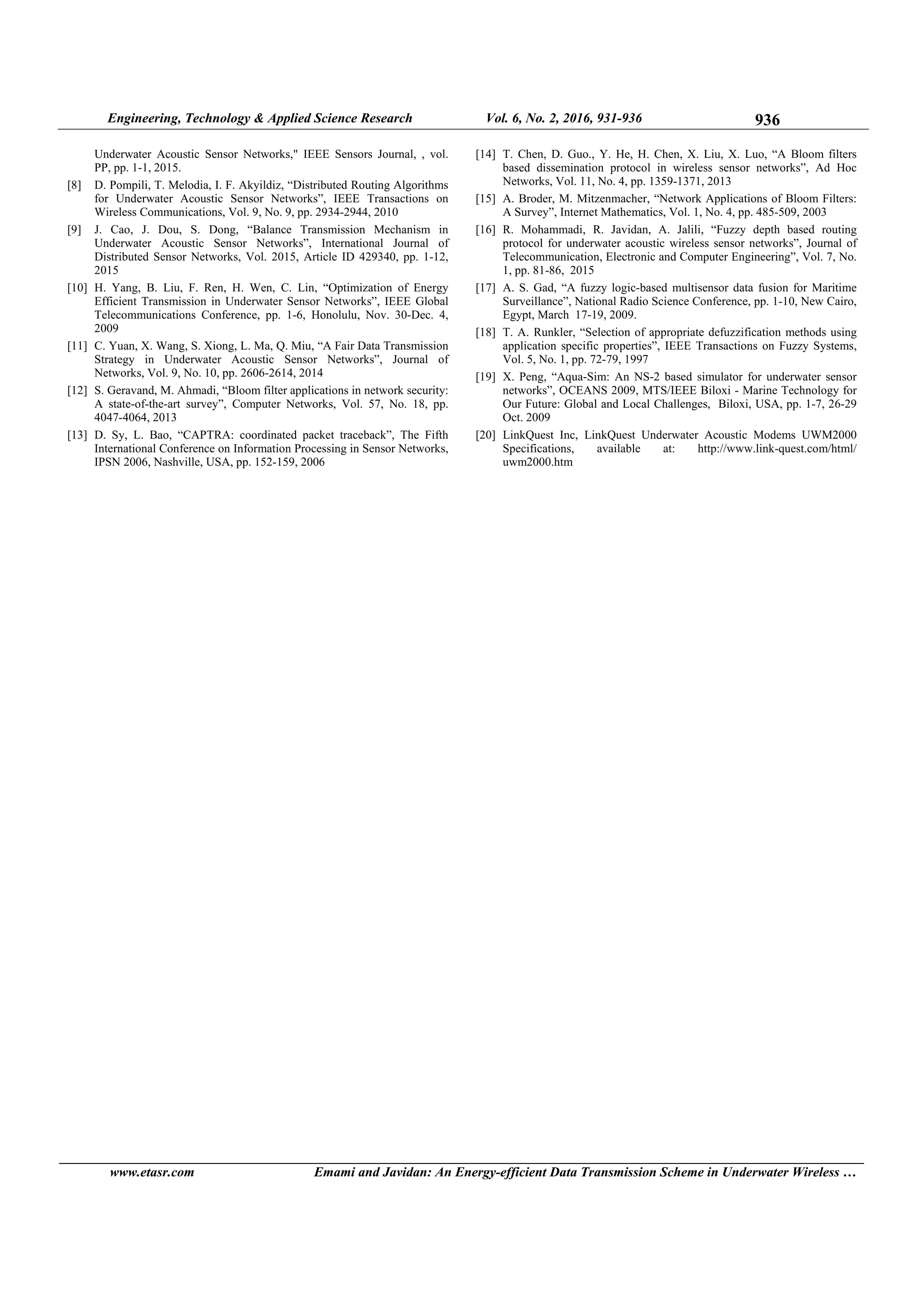An Energy Efficient Data Transmission Scheme In Underwater Wireless Sensor Networks Pdf