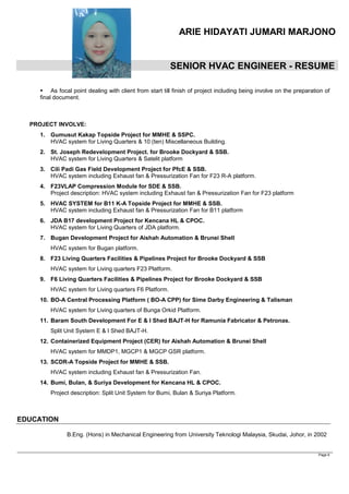 Resume_ARIE HIDAYATI_SNR HVAC ENGINEER | PDF | Civil Engineering Industry | Industries