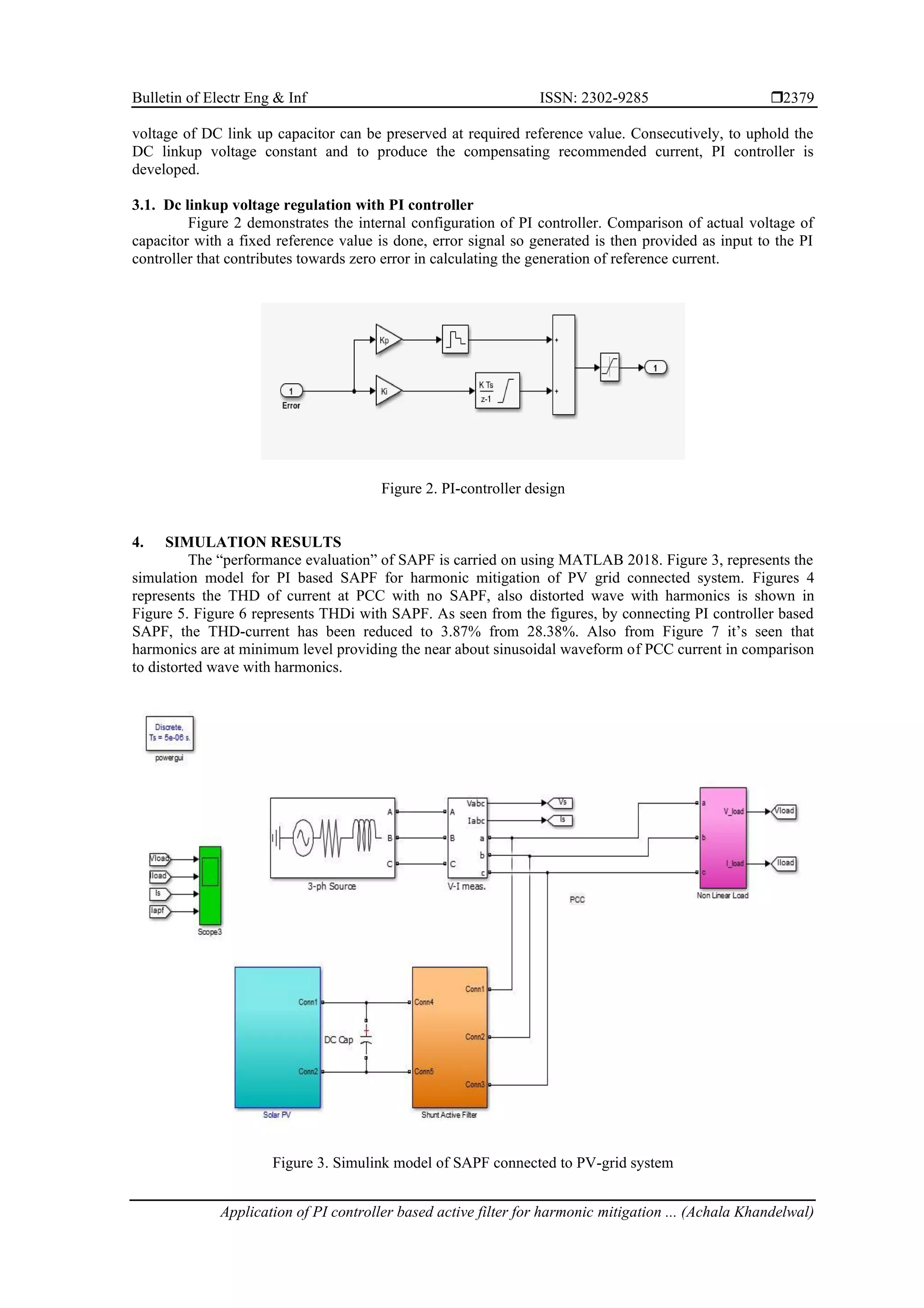 Application of PI controller based active filter for harmonic mitigation of grid-connected PV ...