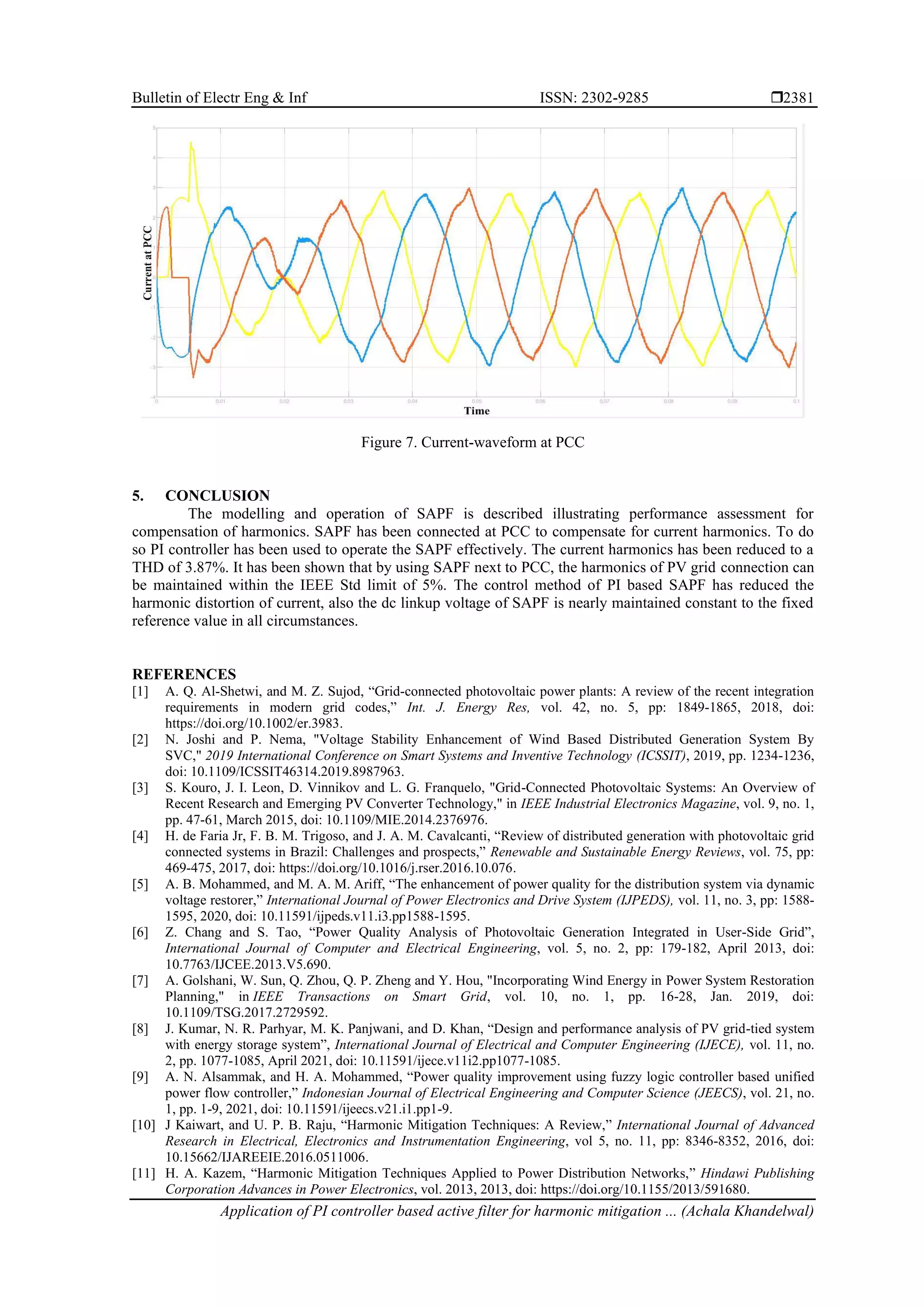 Application of PI controller based active filter for harmonic mitigation of grid-connected PV ...