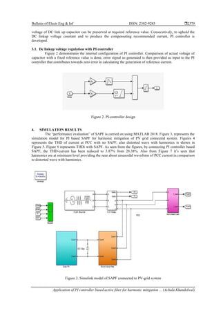Application of PI controller based active filter for harmonic ...