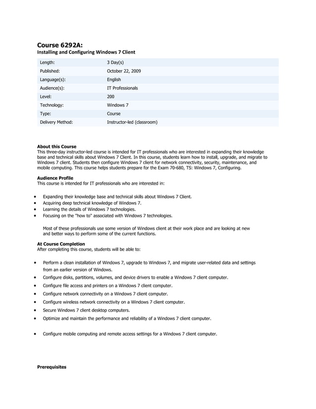 6292 installing and configuring windows 7 client | PDF