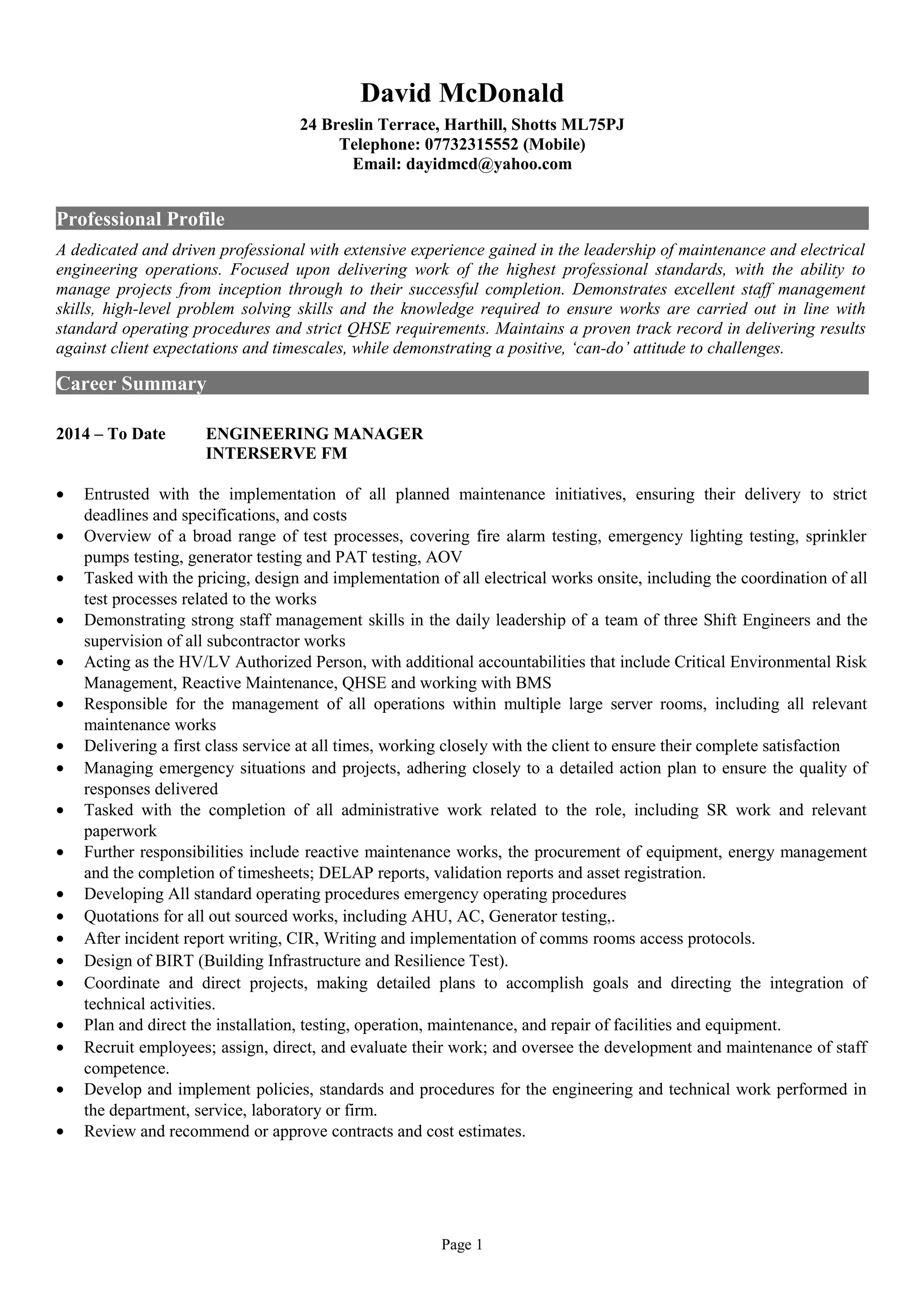 David McDonald CV 20-04-2016 | DOC